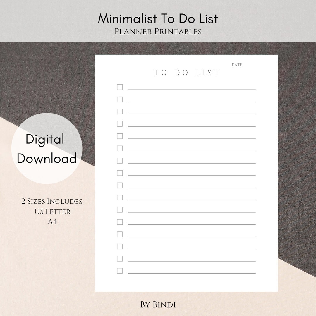 Minimalist to Do List PDF | US Letter and A4 Sizes | Digital Download ...