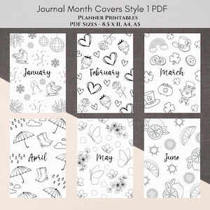 12 Month Journal Cover Page Printable | US Letter, A4 and A5 Size ...