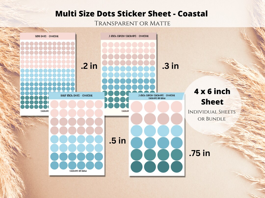 Multi Size Circle Stickers Coastal Tiny .2 in Dot Stickers .3 Inch Planner Dots .75 in Journal ...