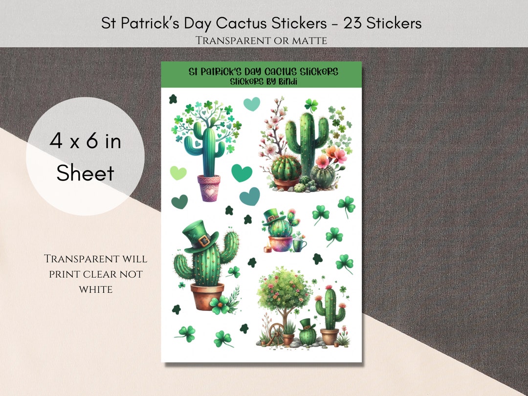 St Patricks Day Cactus Stickers | March Planner Stickers | Green ...