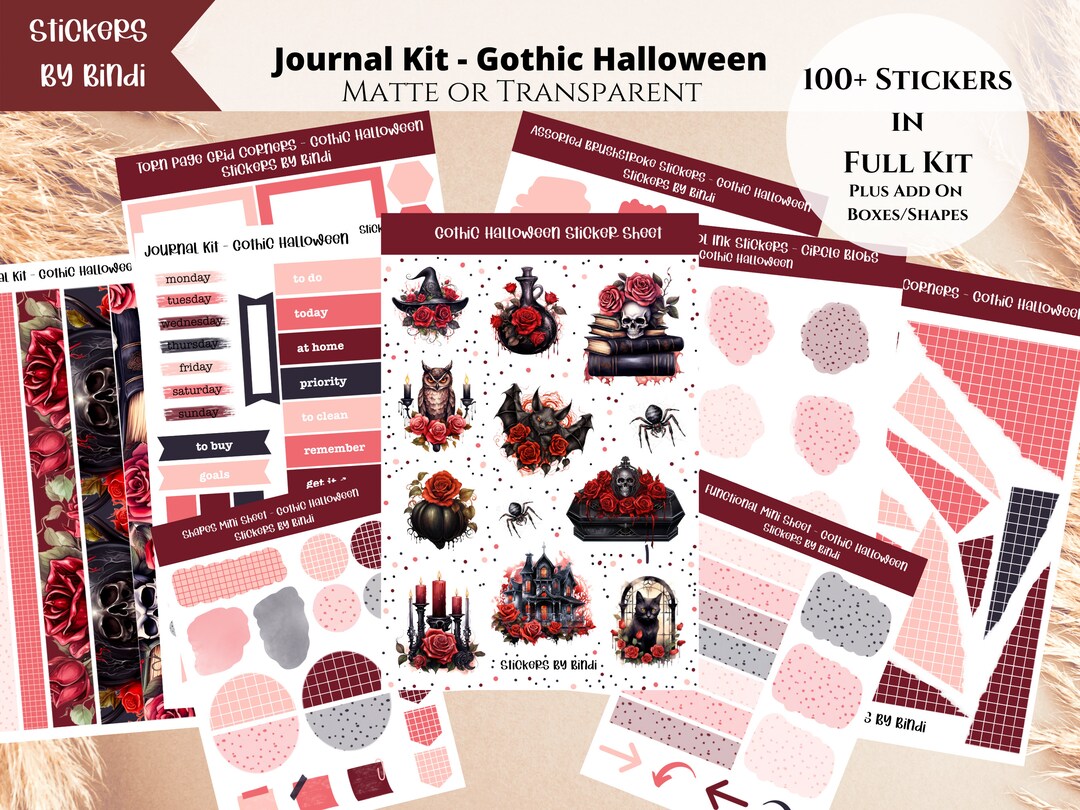 Gothic Halloween Journal Kit Stickers | Rose Planner Stickers | Bujo ...