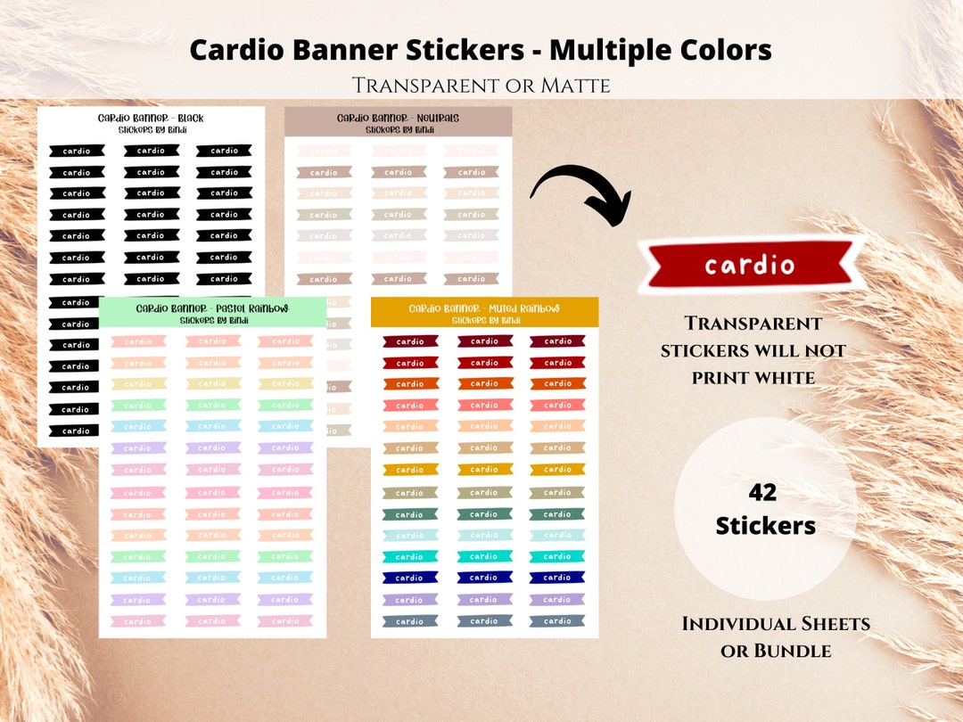 Small Cardio Banner Stickers Multiple Colors Planner Stickers Fitness ...