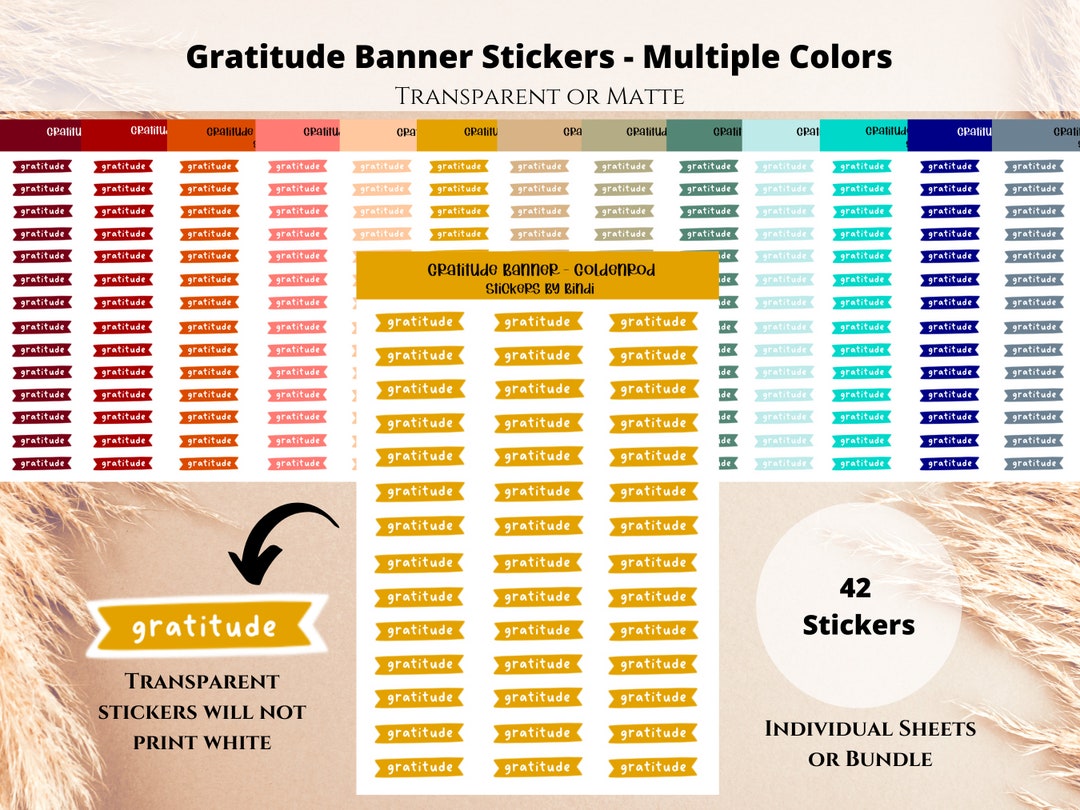 Small Gratitude Banner Stickers Multiple Colors Gratitude Planner ...