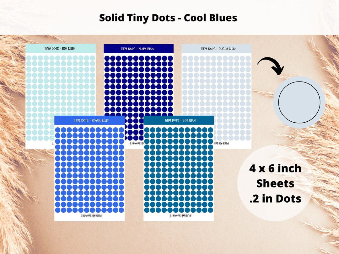 Tiny Dots Sticker Sheet - Cool Blue Solids | Navy Teeny Circles | .2 ...