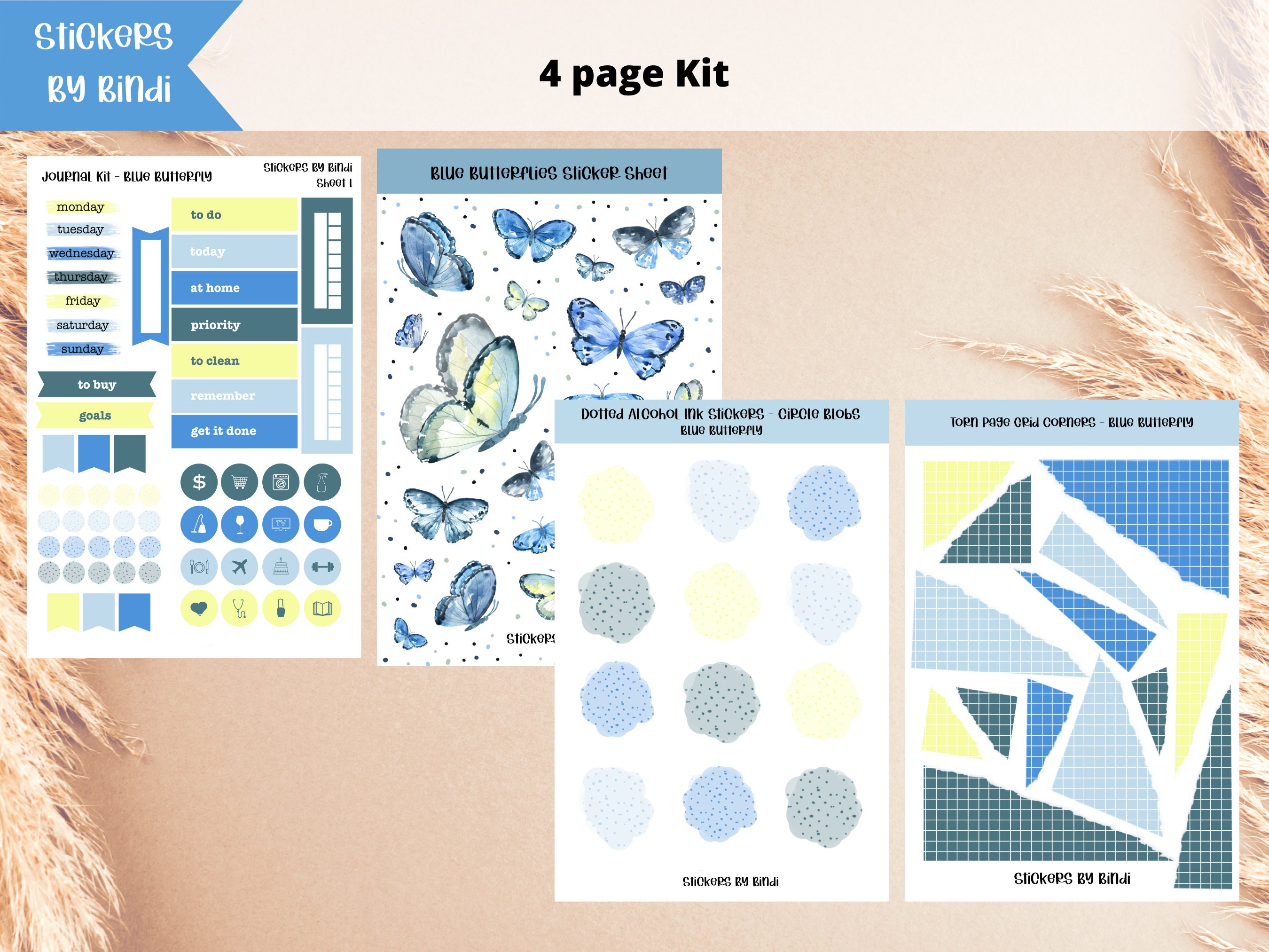 Blue Butterfly Journal Kit Stickers Spring Vertical Planner - Etsy