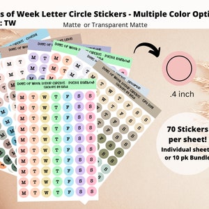 Days of Week Letter Circle Stickers - Multiple Colors | .4 in Planner ...