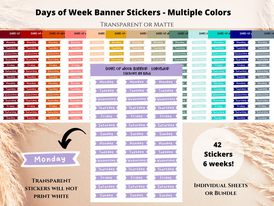 Small Days of Week Banner Stickers - Multiple Colors | Week Planner ...