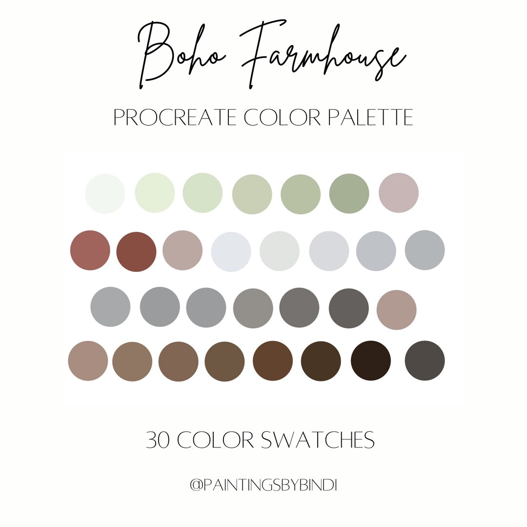 Boho Farmhouse Procreate Color Palette | 30 Color Swatches | iPad ...