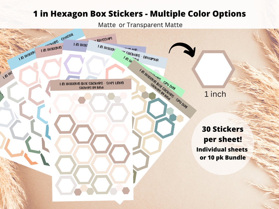 Hexagon Box Stickers - Multiple Color Options | Transparent or Matte ...