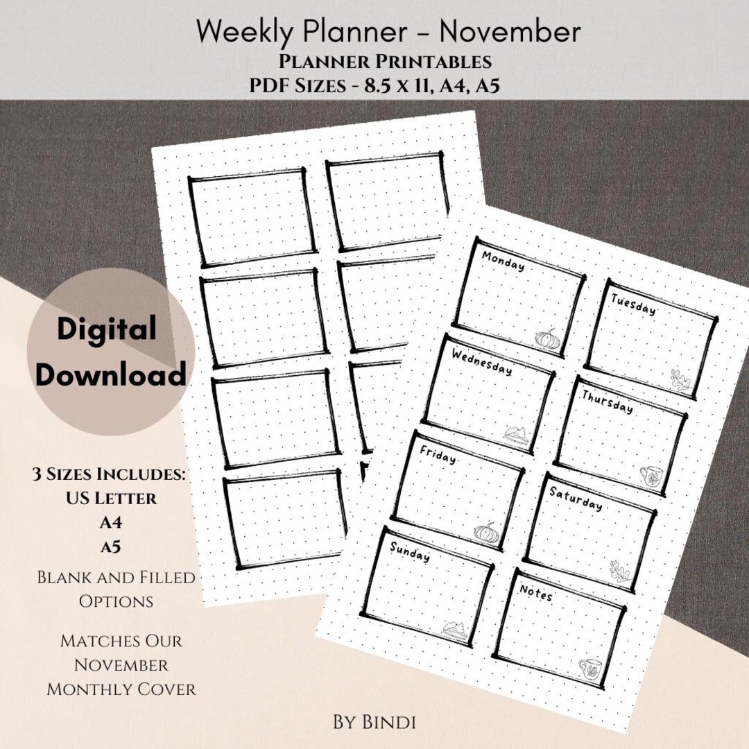 Weekly Planner Printable - November | US Letter, A4 and A5 Size ...