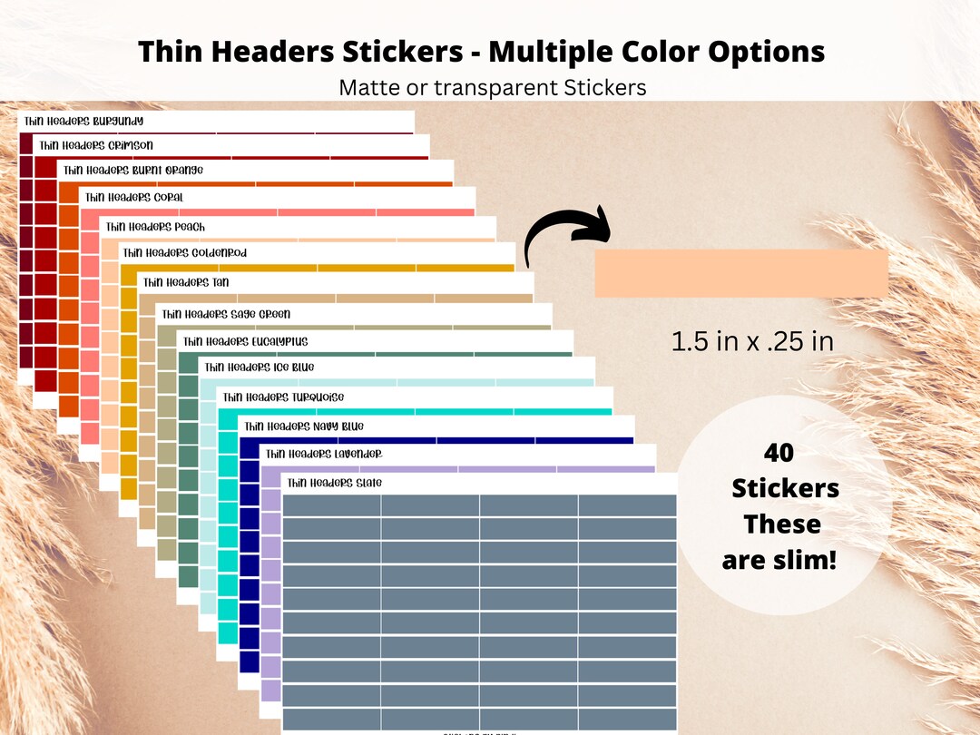 Thin Solid Header Stickers - Multiple Colors | 1.5 in Planner Stickers ...