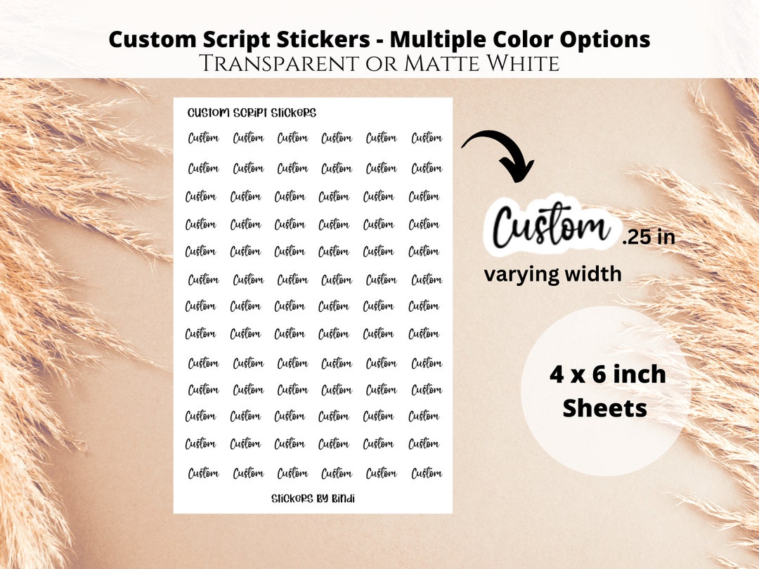 Custom Word Sticker Sheet - Script Font | Word Stickers | Transparent ...