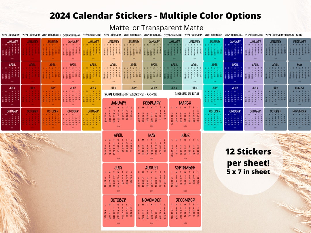 2024 Mini Calendar Stickers Solid Colors 2024 Stickers for Planner and ...