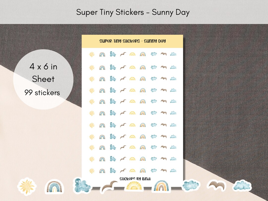 Sunny Day Tiny Stickers | Cute Sun Rainbow Planner Stickers | Teeny ...