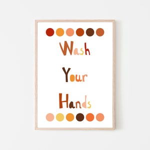 Boho Kids Wash Your Hands Instant Download Neutral Colors Bathroom ...