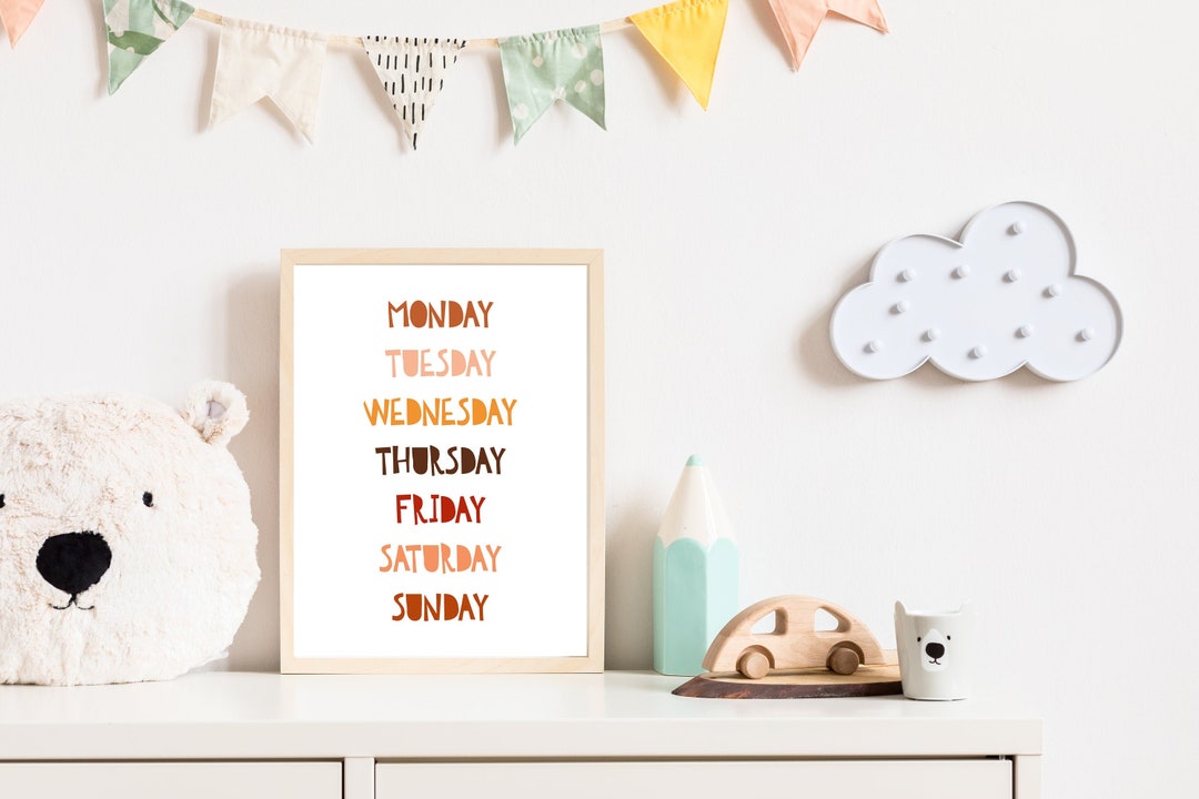 Boho Kids Days of Week Instant Download - Scandinavian Kid's Room ...