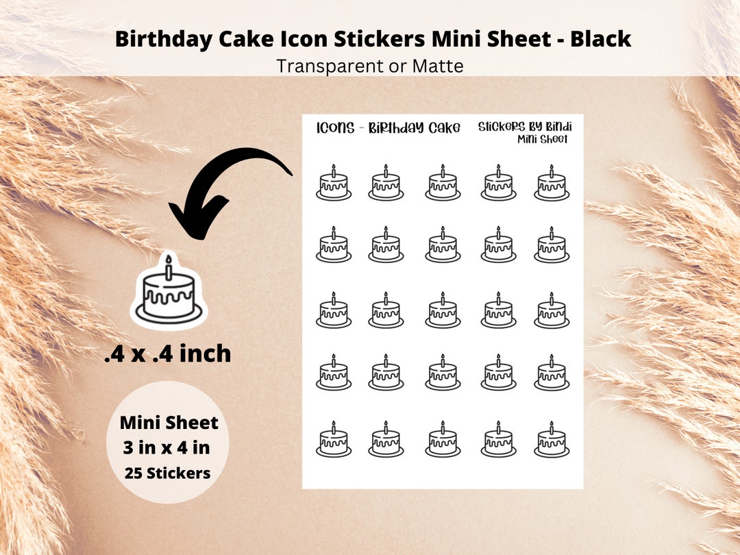Cake Icon Stickers - Mini Sheet | Birthday Planner Stickers ...