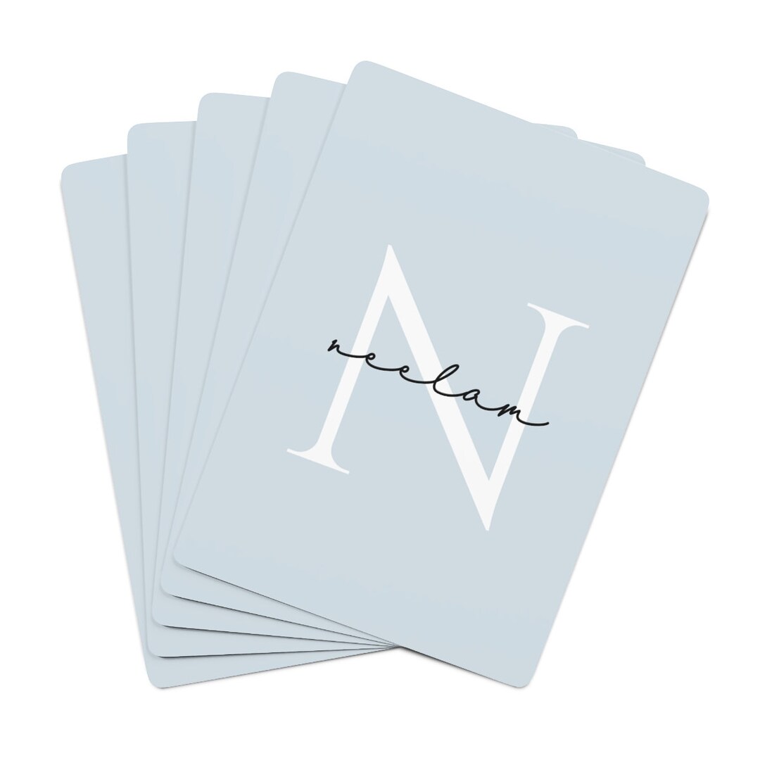 Dusty Blue and White Custom Name Playing Cards | Initial Playing Cards ...