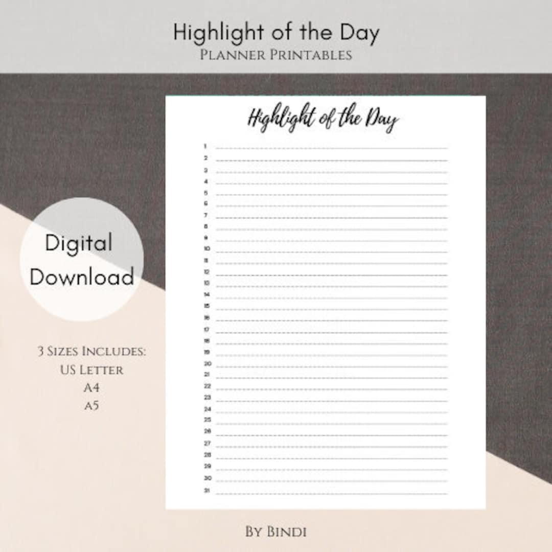 Minimalist Highlight of the Day PDF | US Letter A4 and A5 Sizes ...