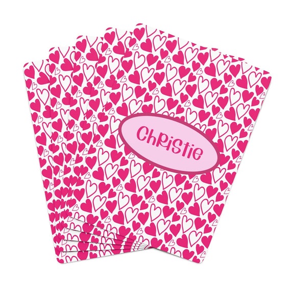 Pink Hearts Playing Cards Custom Kids Cards Personalized - Etsy