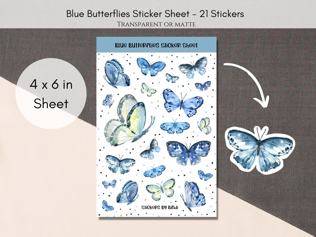 Blue Butterflies Sticker Sheet Cute Planner Stickers - Etsy