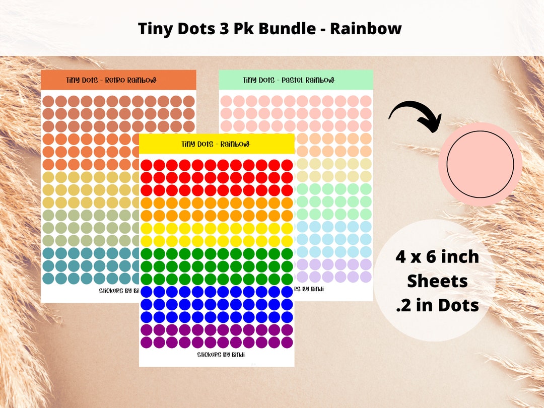 Tiny Dot Stickers 3pk Bundle - Rainbow | Teeny Circle Stickers | .2 ...