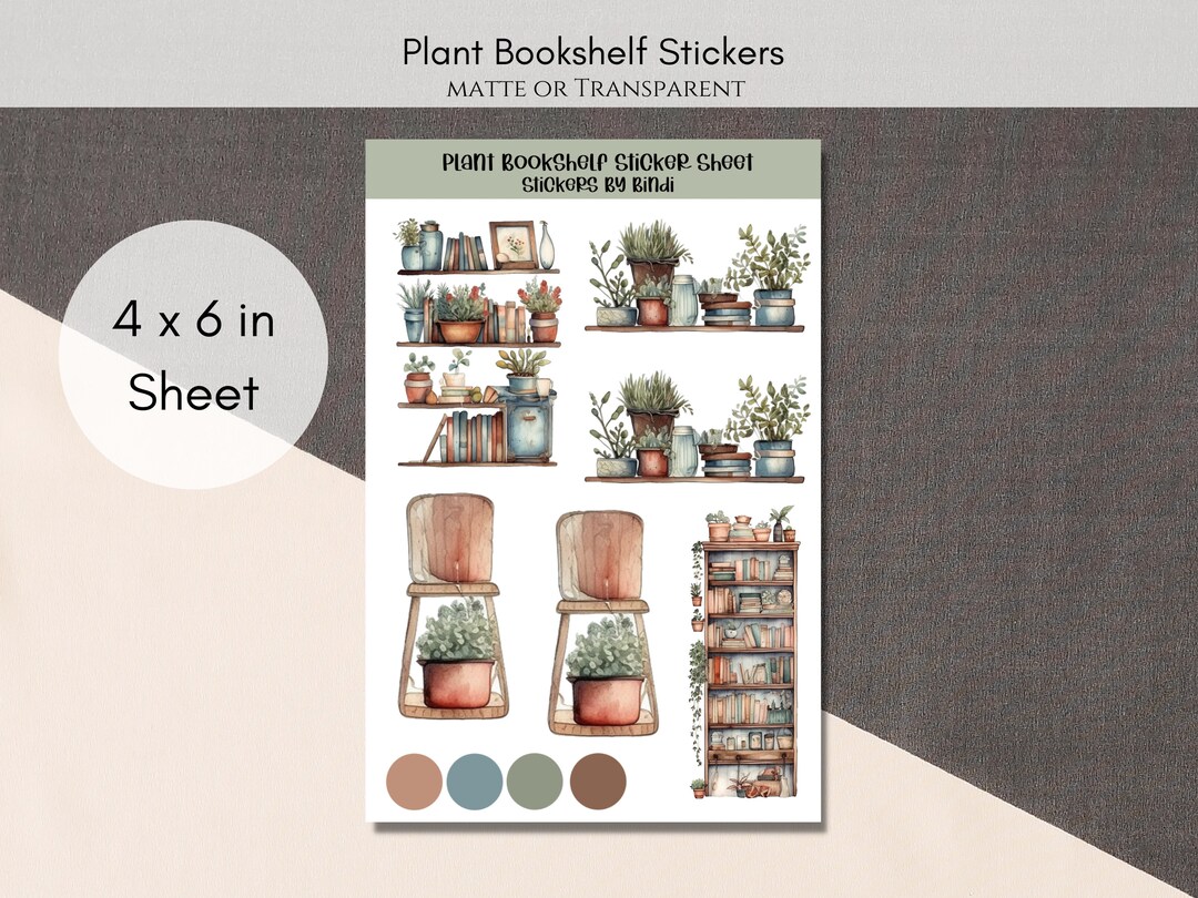 Plant Bookshelf Sticker Sheet | Book Planner Stickers | Green Boho Deco ...