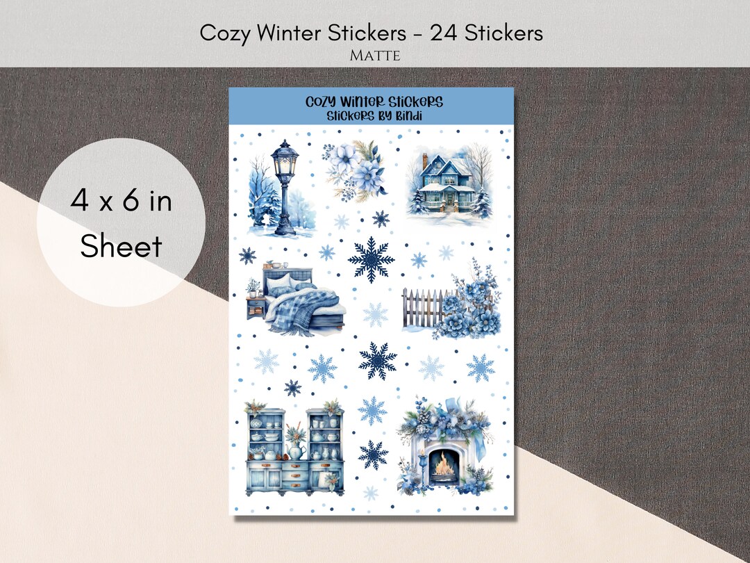 Cozy Winter Sticker Sheet Blue Planner Stickers Assorted Snowflake ...