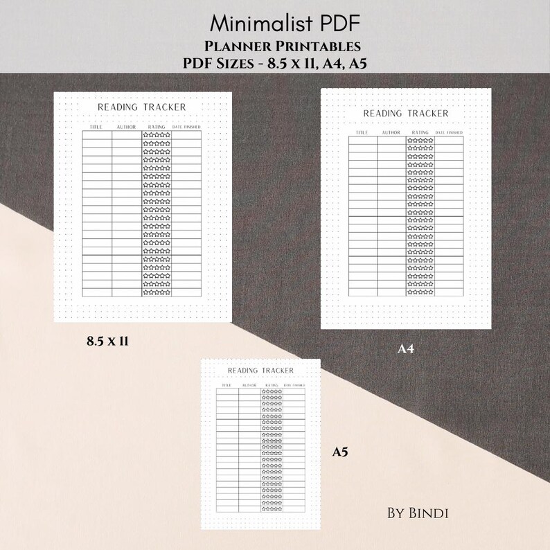 Minimalist Reading Tracker Printable | US Letter, A4 and A5 Size ...