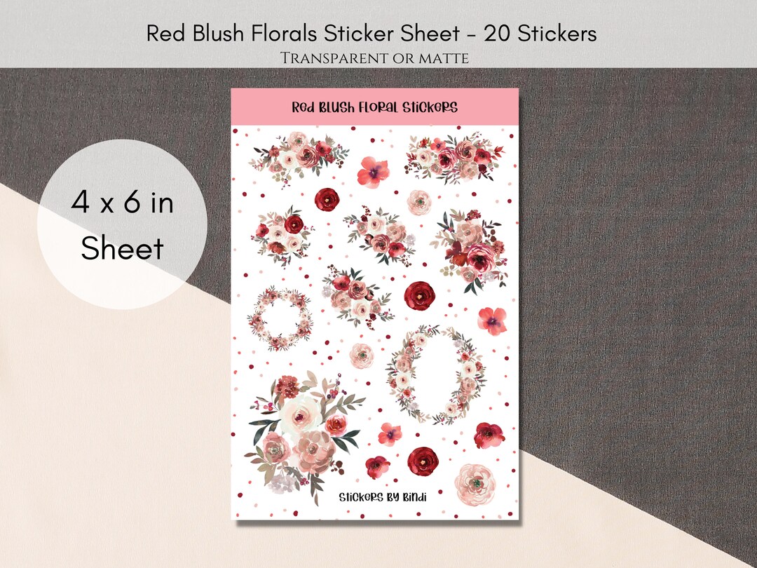 Red Blush Floral Sticker Sheet | Spring Planner Stickers | Blush ...