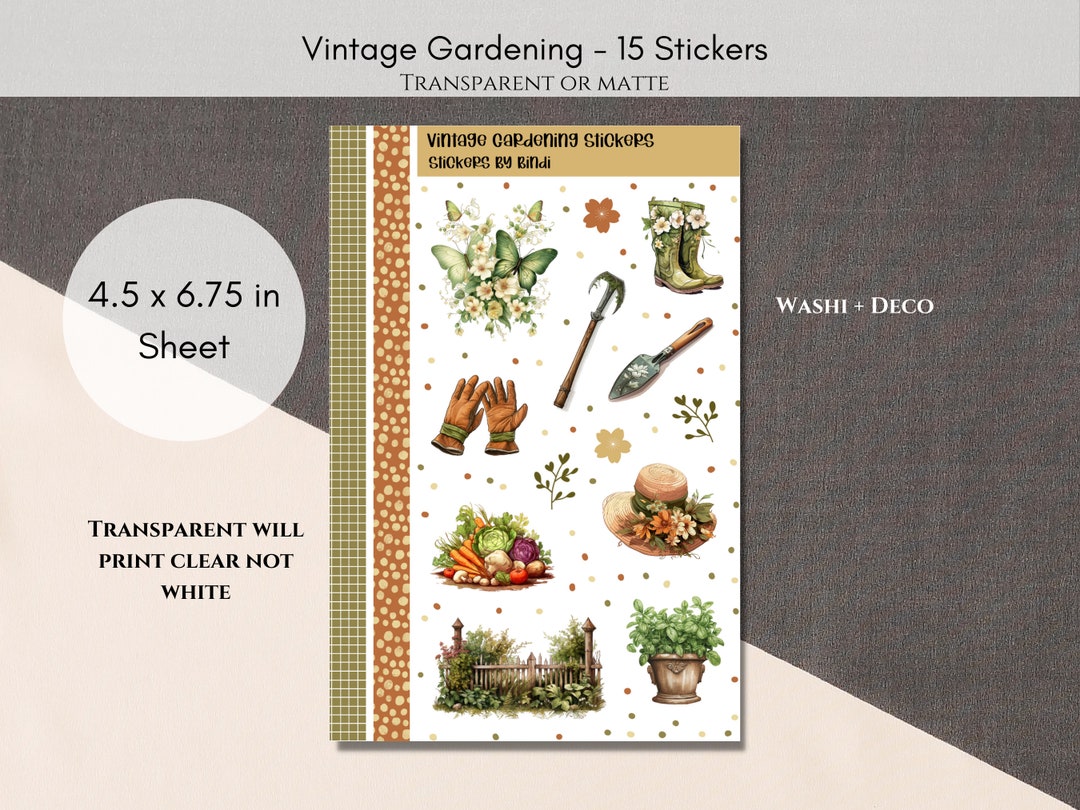 Vintage Gardening Deco Stickers | Floral Planner Stickers | Spring ...