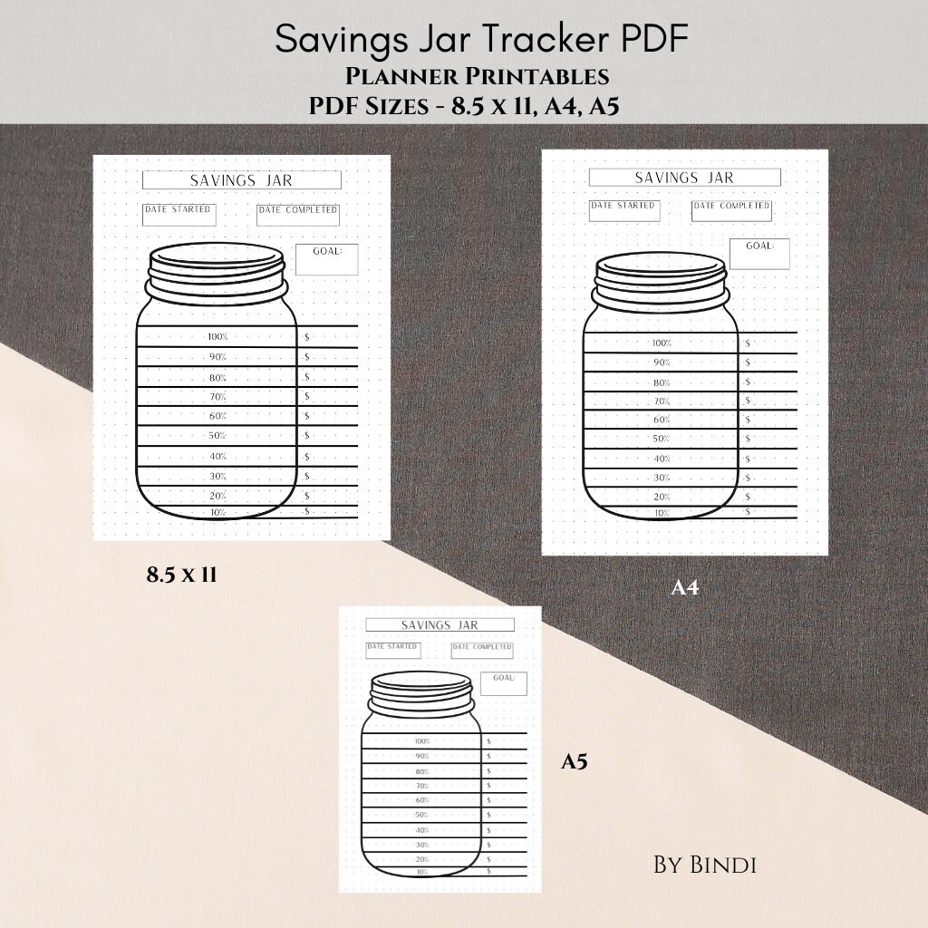 Savings Jar Tracker Printable | US Letter, A4 and A5 Size | Digital ...