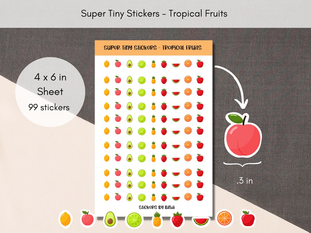 Tropical Fruits Tiny Stickers | Cute Planner Stickers | Teeny Assorted ...