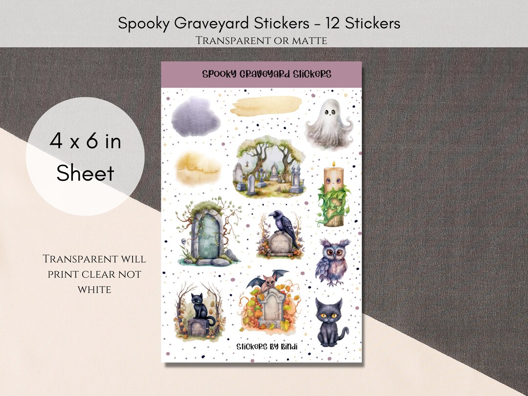 Spooky Graveyard Sticker Sheet | Halloween Planner Stickers | Ghost ...