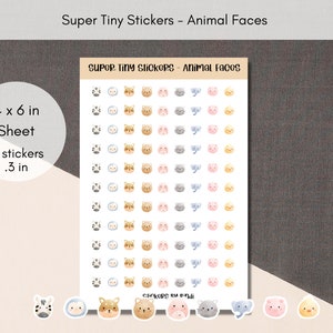 Animal Faces Tiny Stickers | Cute Planner Stickers | Teeny Assorted ...