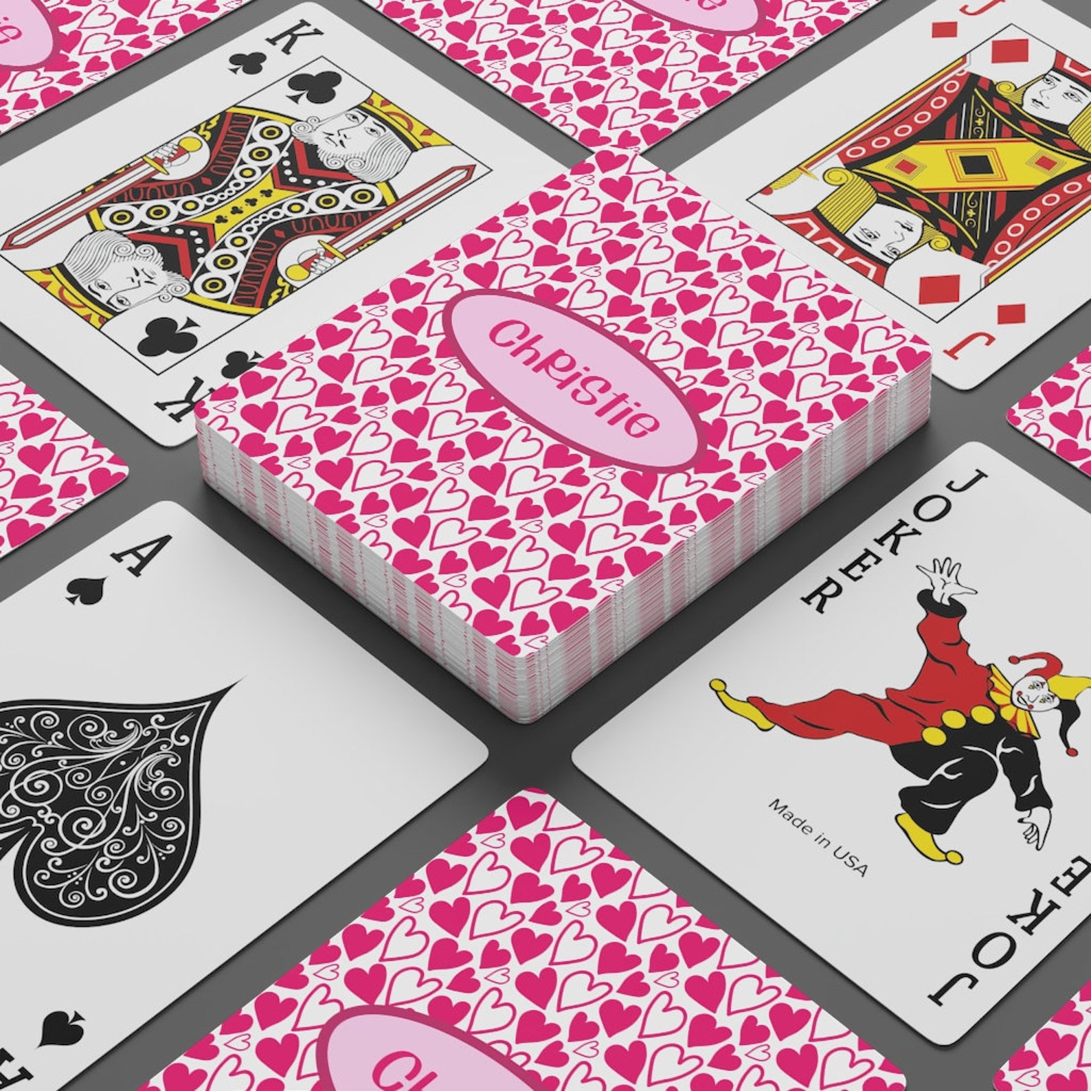 Pink Hearts Playing Cards | Custom Kids Cards | Personalized Christmas ...