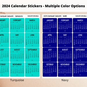 2024 Mini Calendar Stickers Solid Colors 2024 Stickers for Planner and ...