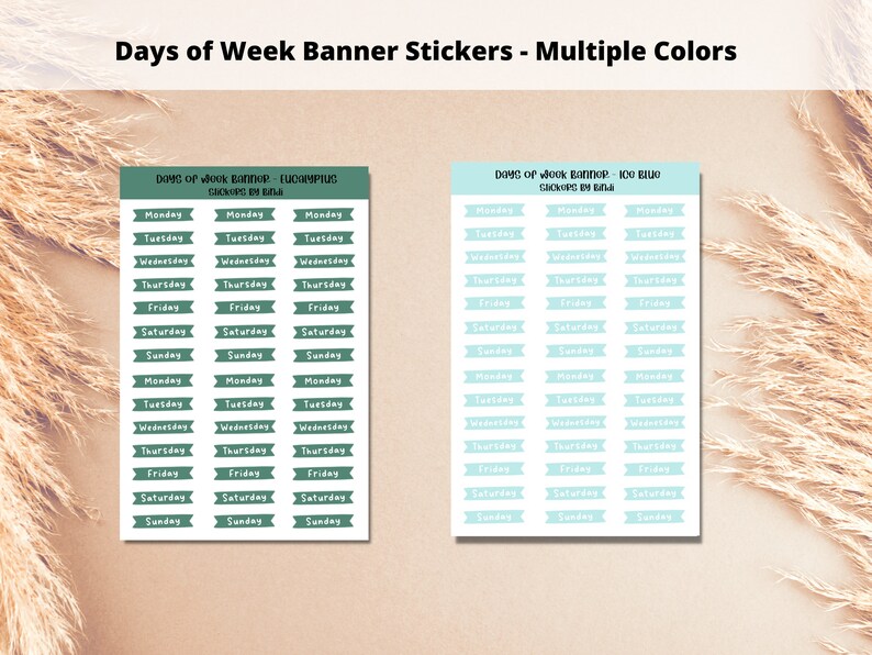 Small Days of Week Banner Stickers Multiple Colors Week - Etsy