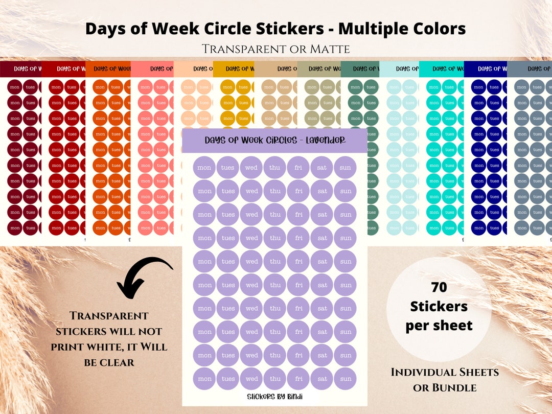 Days of Week Circle Stickers - Solid Colors | .4 in Planner Sticker ...