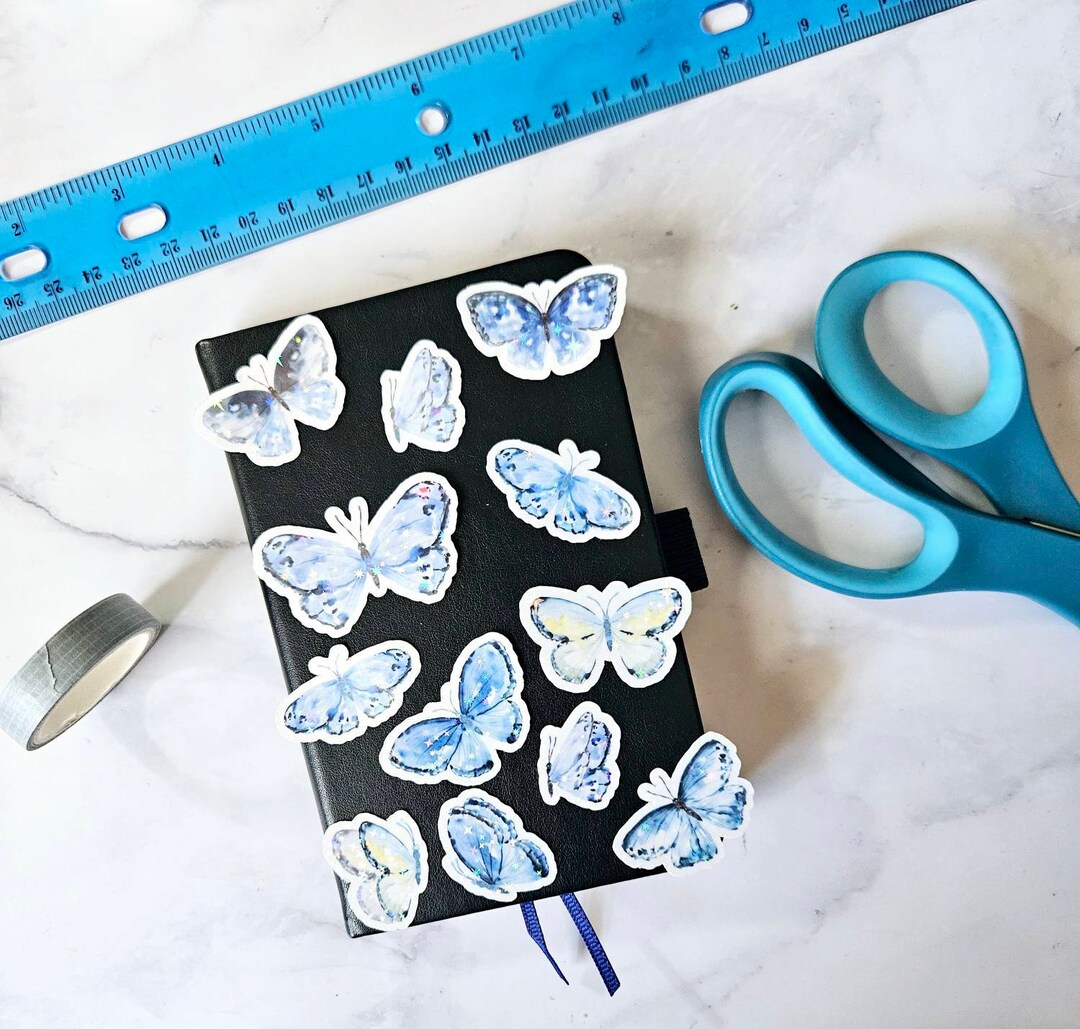 Holographic Blue Butterfly Stickers - 12 Pack Die Cut Stickers | Cute ...