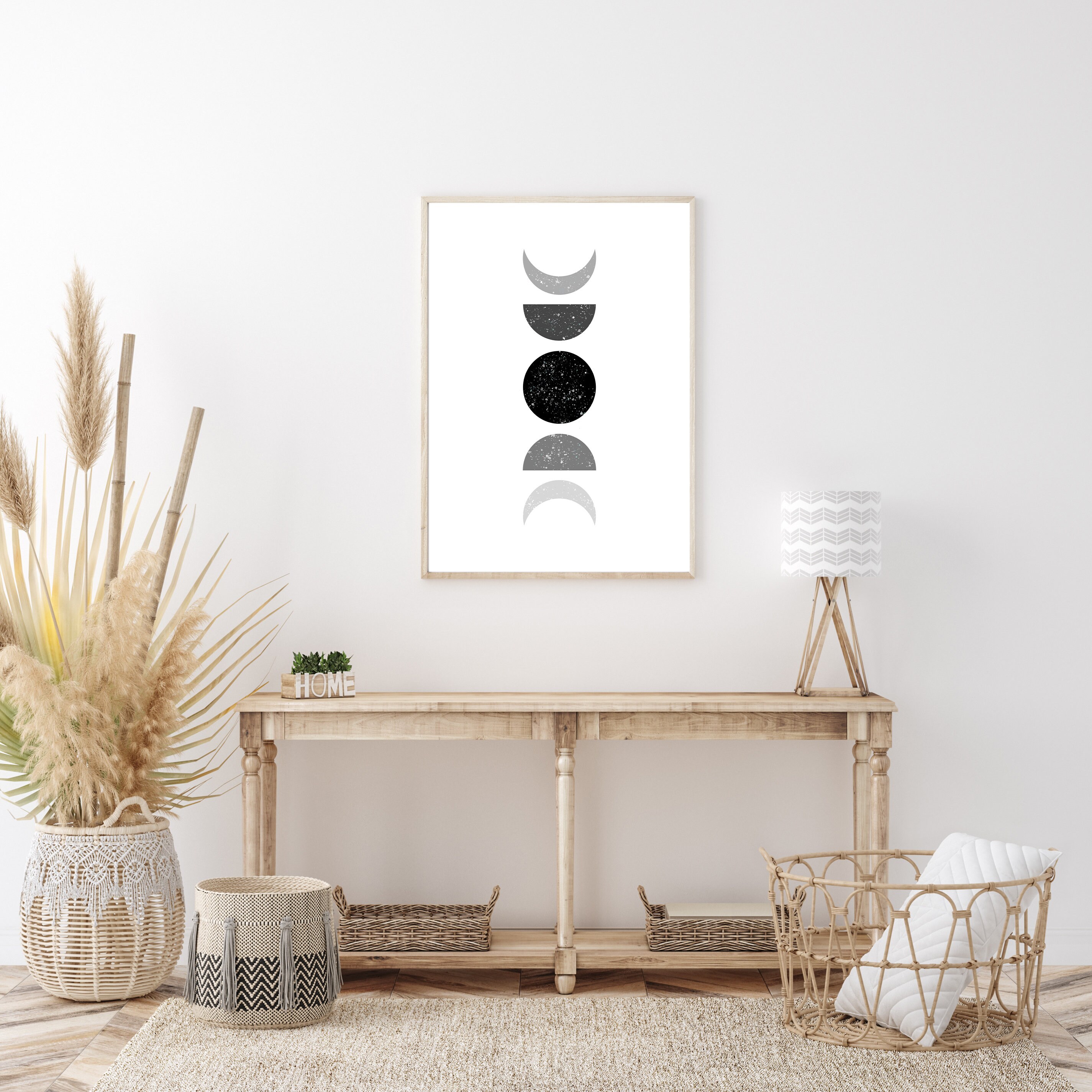 Grayscale Moon Phases Printable Art Black Lunar Instant - Etsy