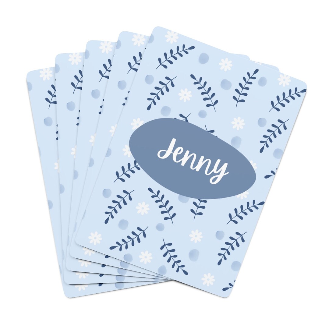Blue Floral Custom Playing Cards | Custom Name Cards | Personalized ...