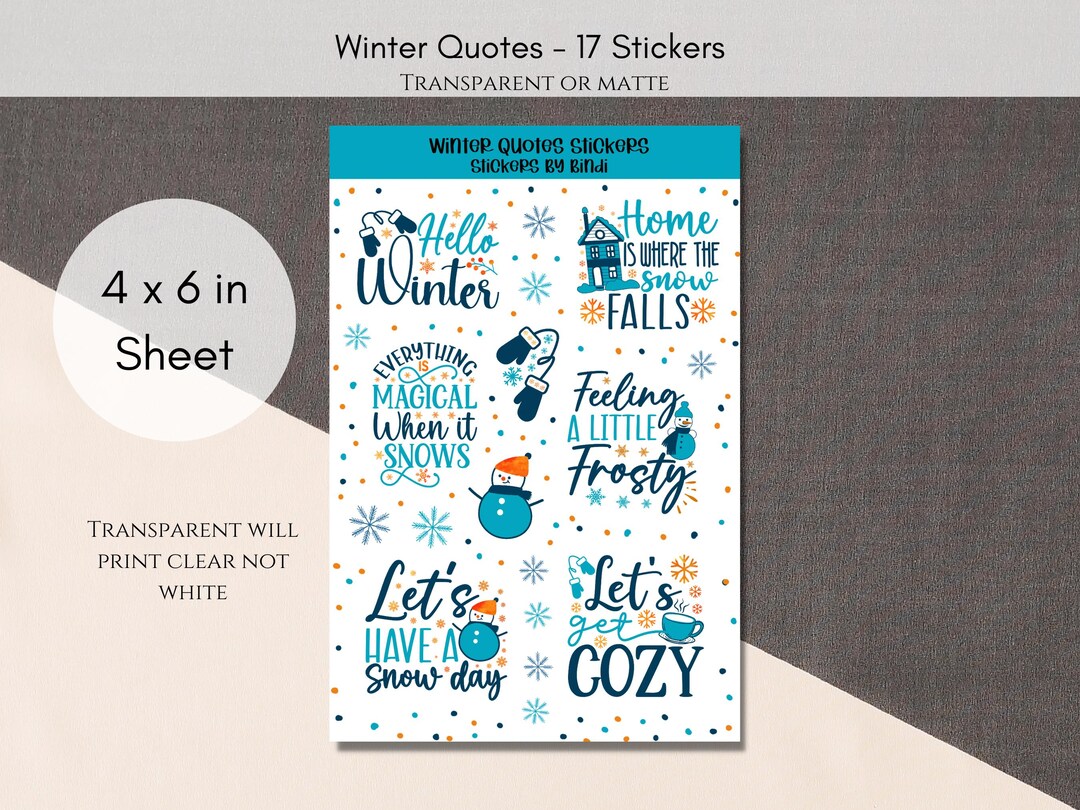 Winter Quotes Sticker Sheet | Blue Planner Stickers | Assorted ...