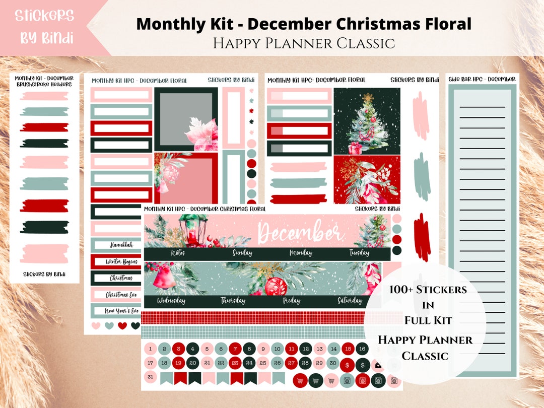 December Monthly Sticker Kit for Happy Planner Classic | Floral ...