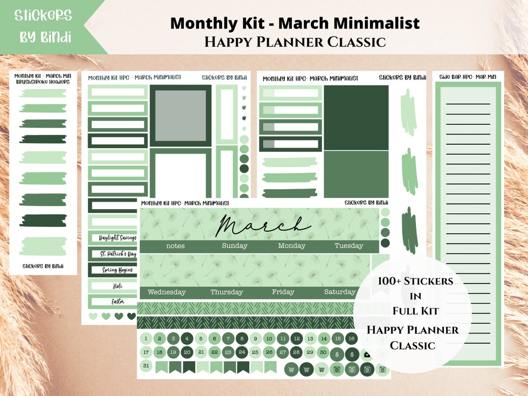 March Minimalist Monthly Sticker Kit for Happy Planner Classic ...