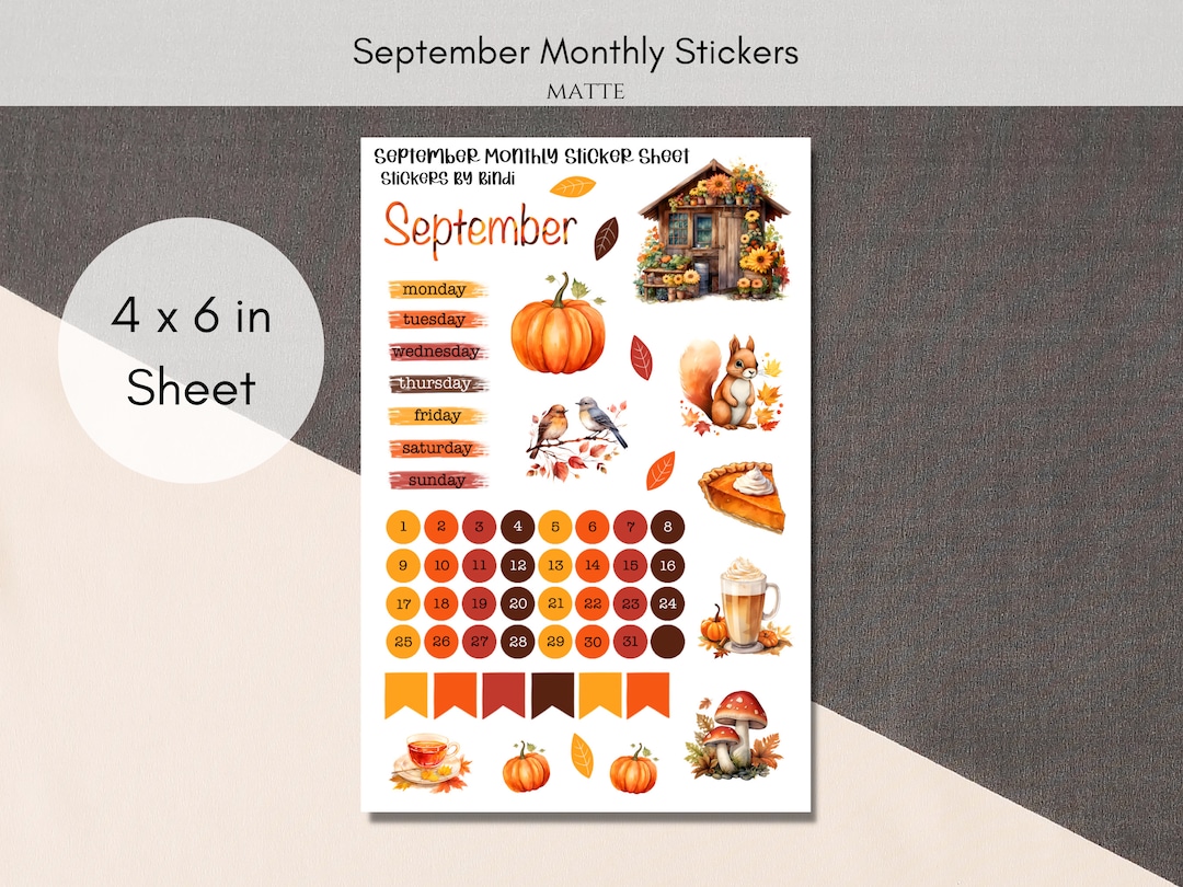 September Monthly Sticker Sheet | Fall Planner Stickers | Pumpkin ...