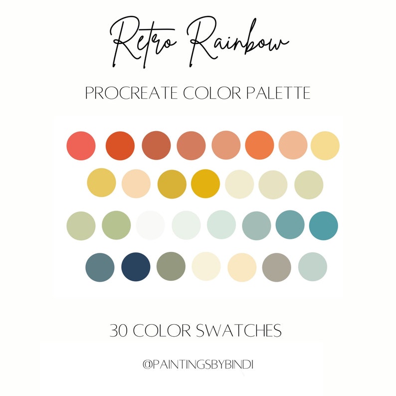 Retro Rainbow Procreate Color Palette 30 color swatches | Etsy