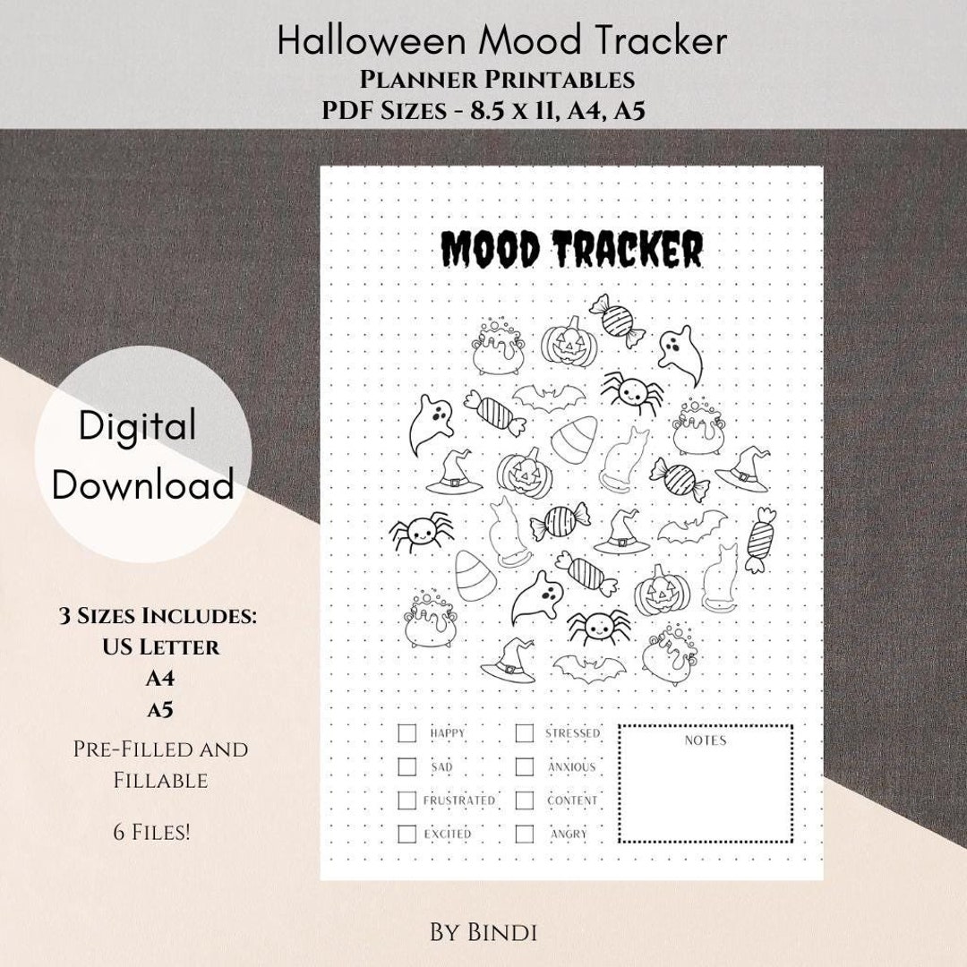 Halloween Mood Tracker Printable | US Letter, A4 and A5 Size | Digital ...