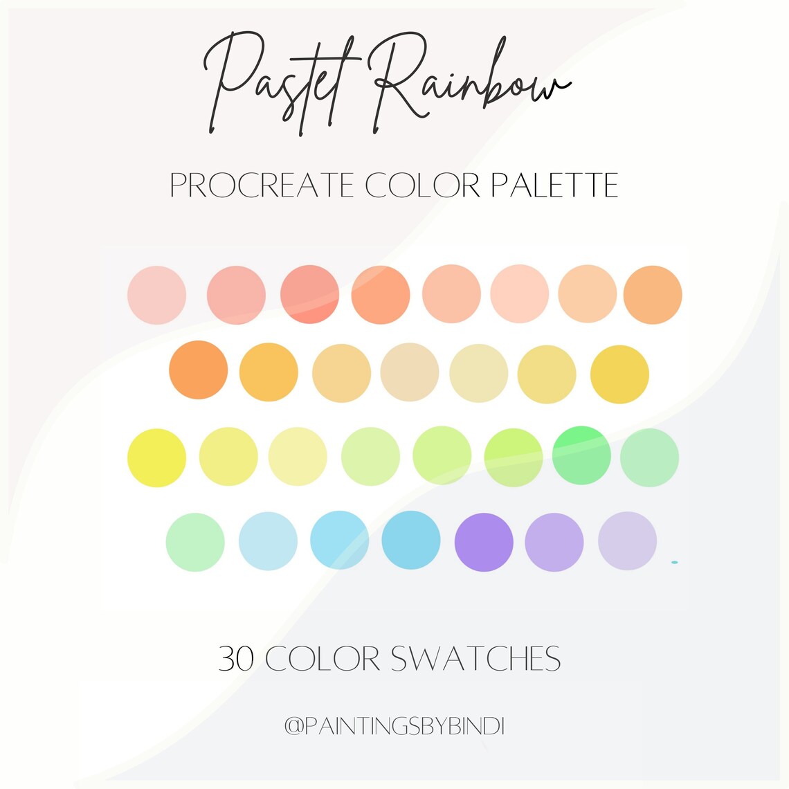Pastel Rainbow Procreate Color Palette 30 Color Swatches - Etsy