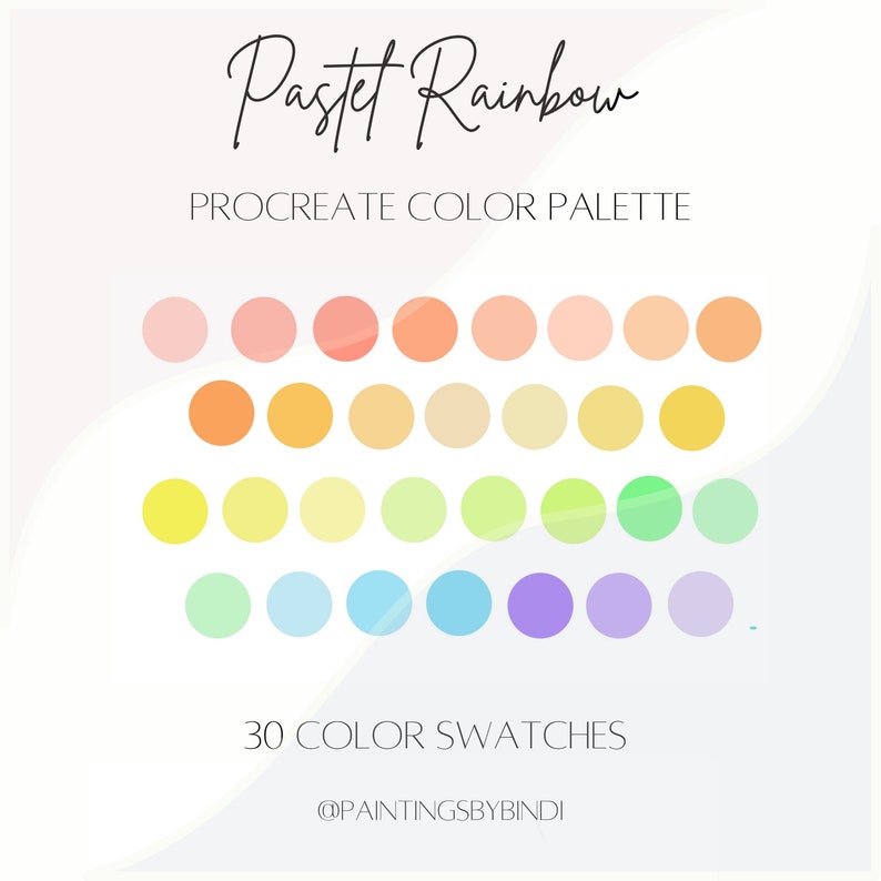 Pastel Rainbow Procreate Color Palette 30 Color Swatches - Etsy